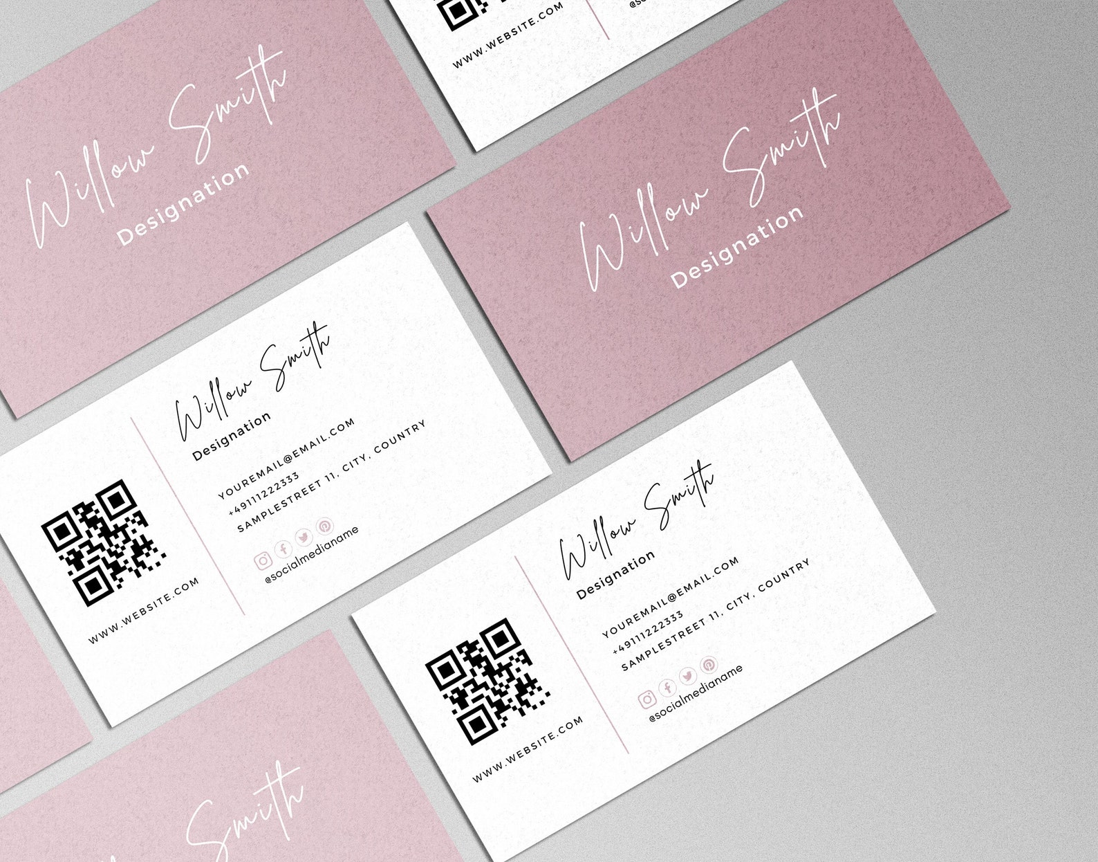 Blossom Business Card Template With QR Code, Instant Digital Download ...