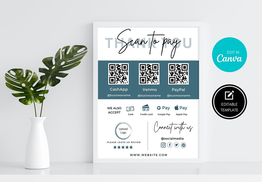 Teal Scan to Pay Template, QR Code Template, Cashapp Scan and Pay ...