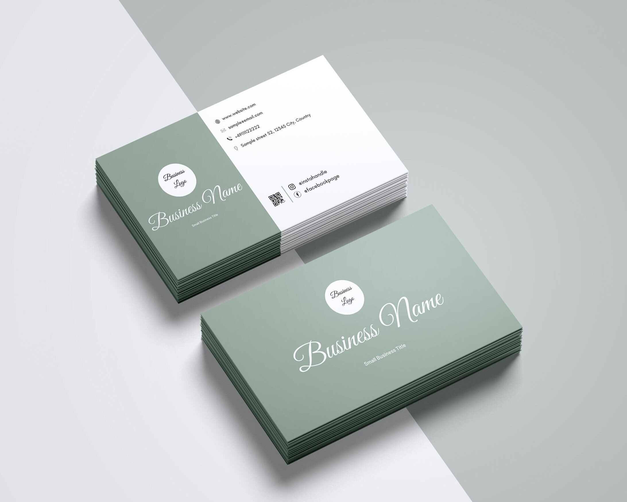 Sage Green QR Code Business Card Template, Instant Download, Trending ...