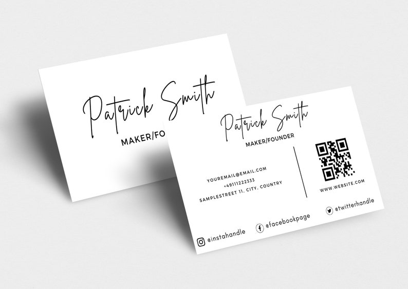 Simple QR Code Business Card Template Instant Download - Etsy