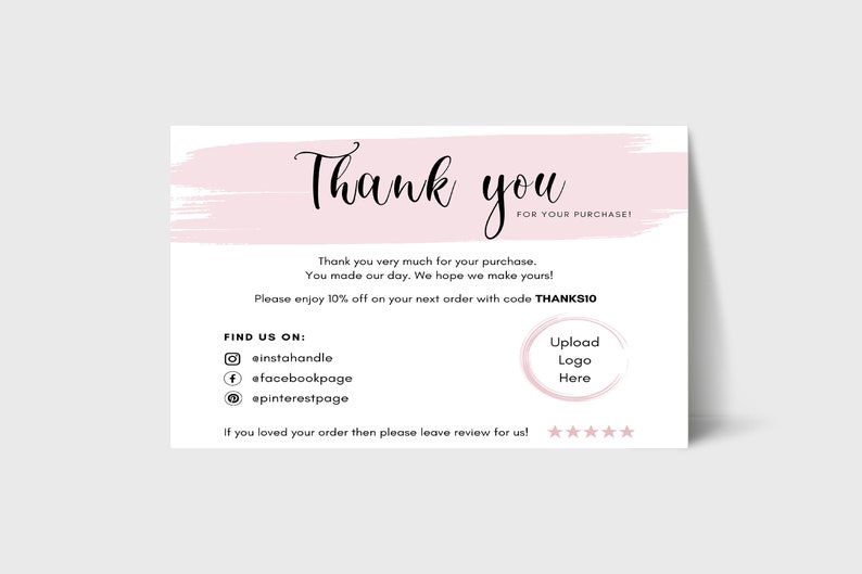 Thank You Card Template Editable Thank You Card for Order - Etsy