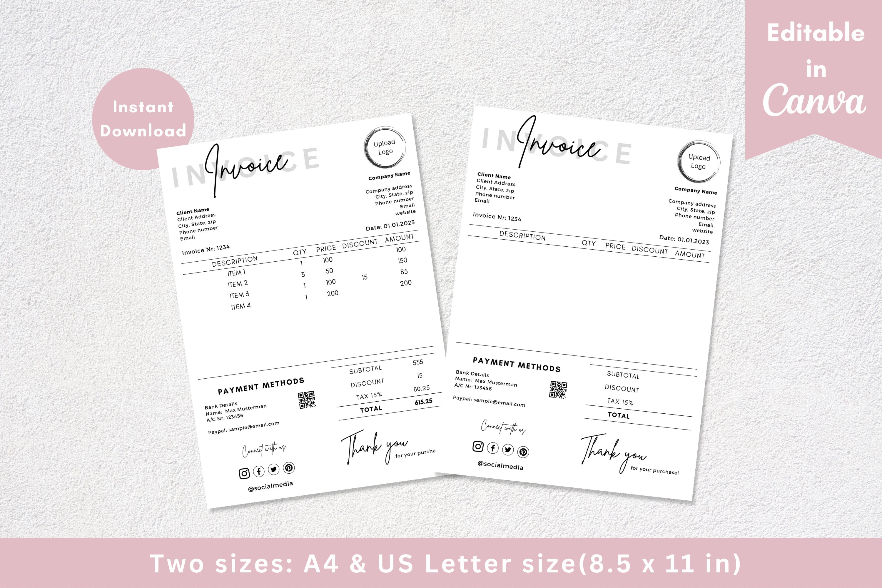 Simple Invoice Template With QR Code Receipt Template Invoice Forms ...