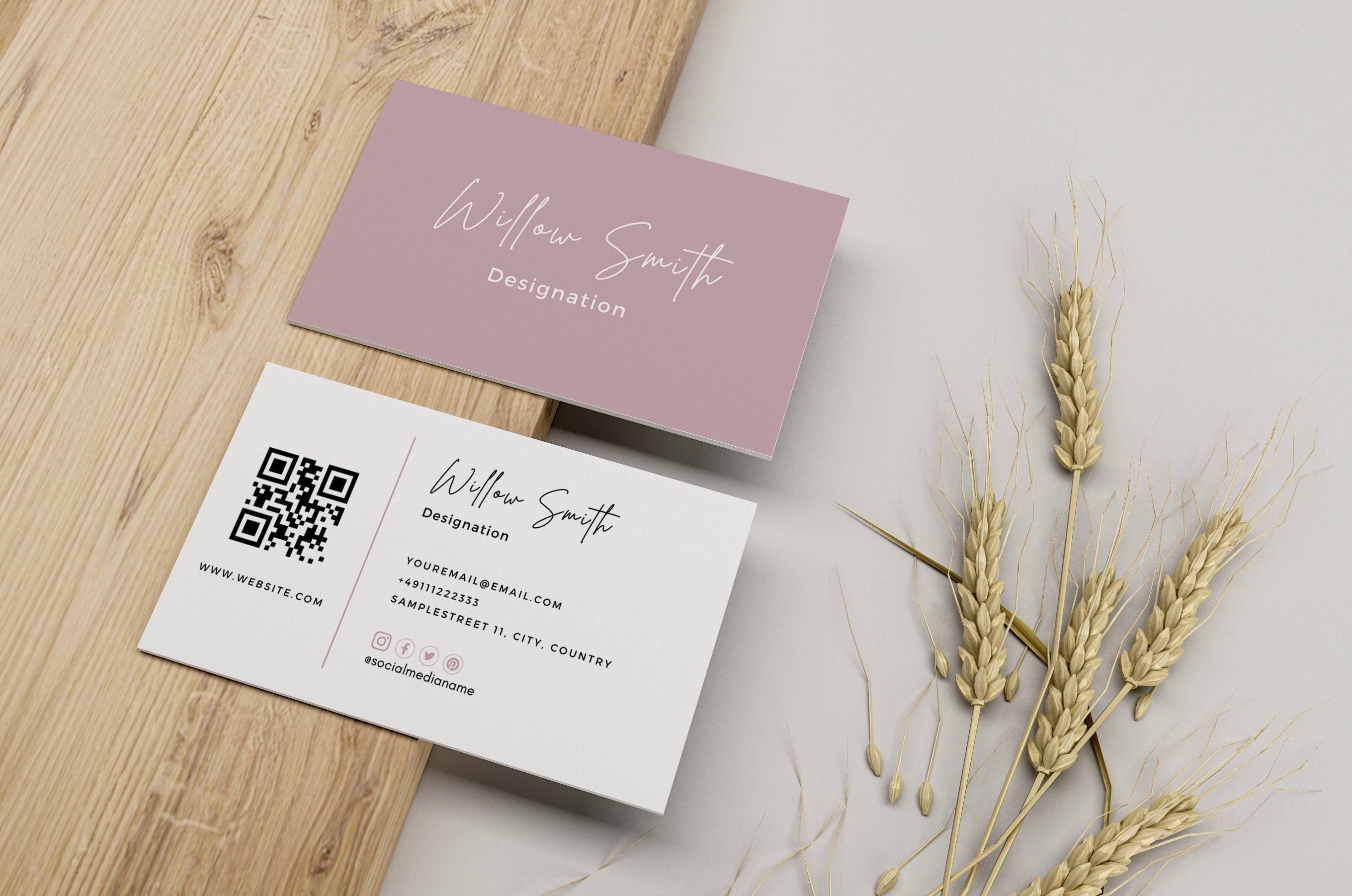 Blossom Business Card Template With QR Code, Instant Digital Download ...