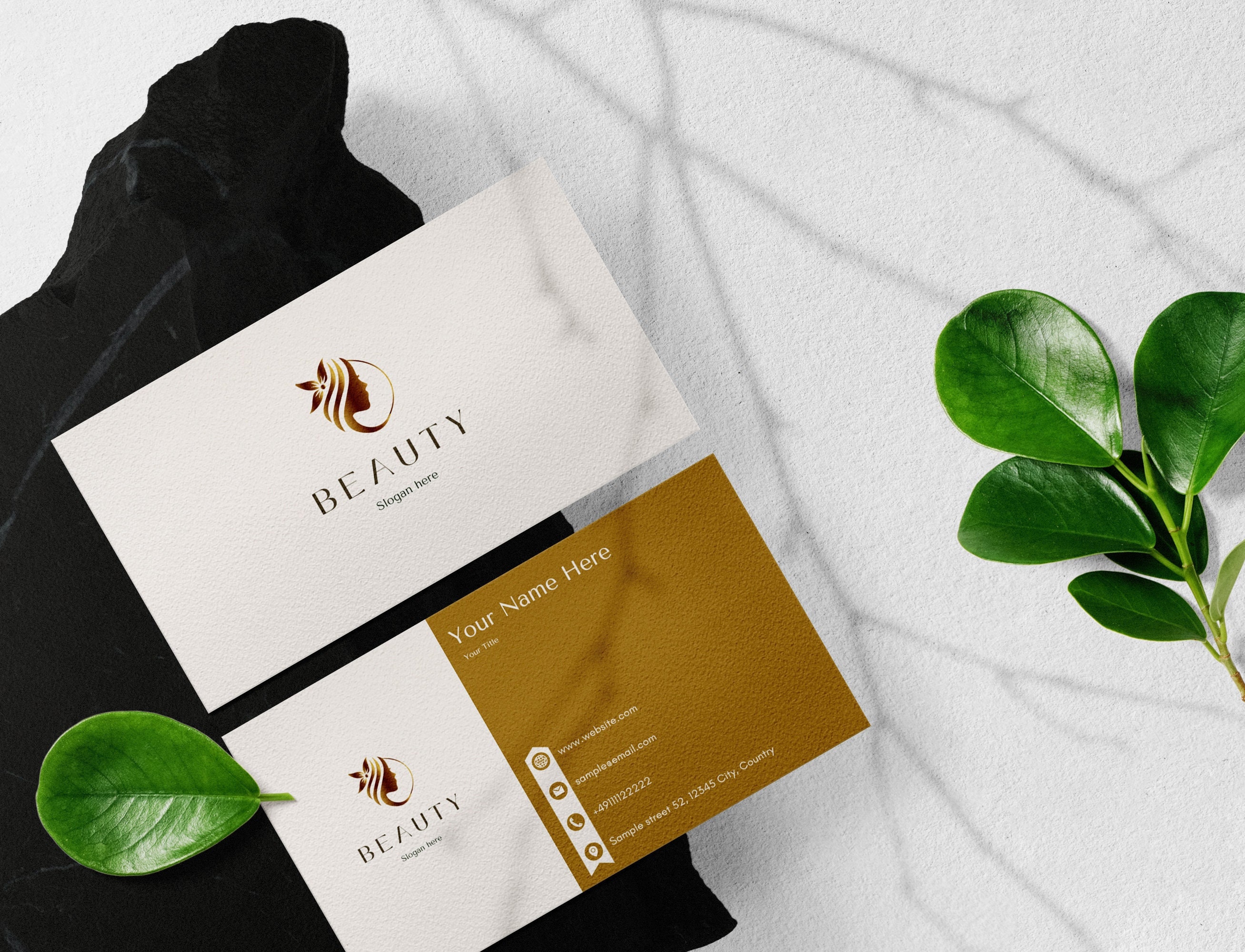 Beauty Saloon Golden Business Card Template, Instant Download, Trending ...