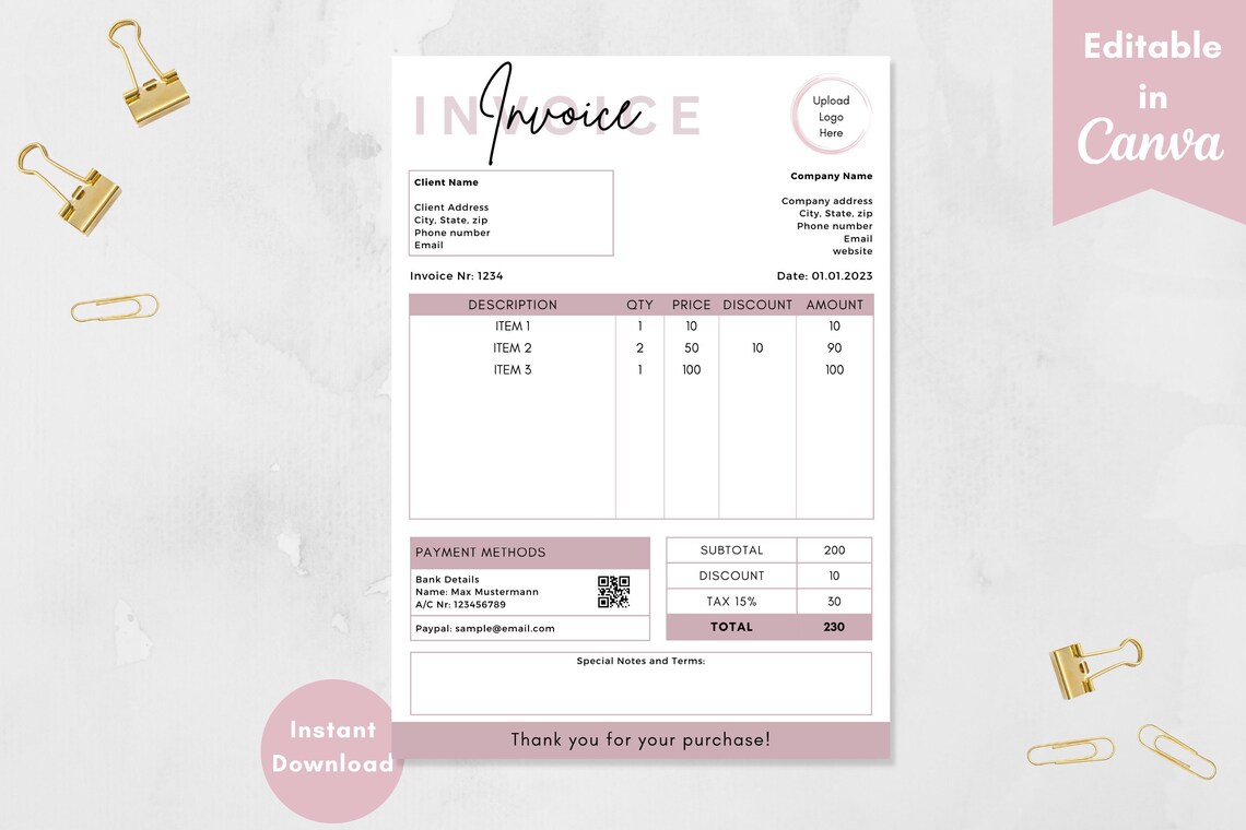 Blossom Invoice Template With QR Code Receipt Template Invoice Forms ...