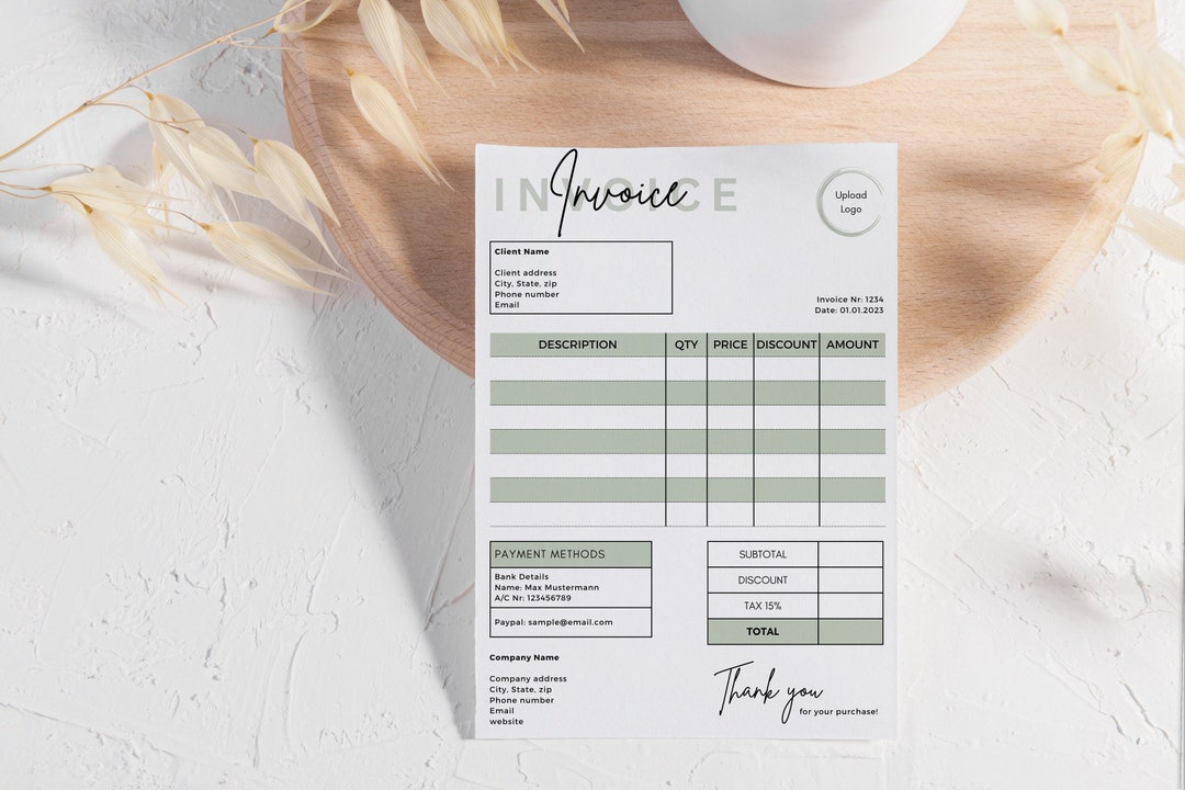 Sage Green Invoice Template Receipt Template Invoice Forms Printable ...