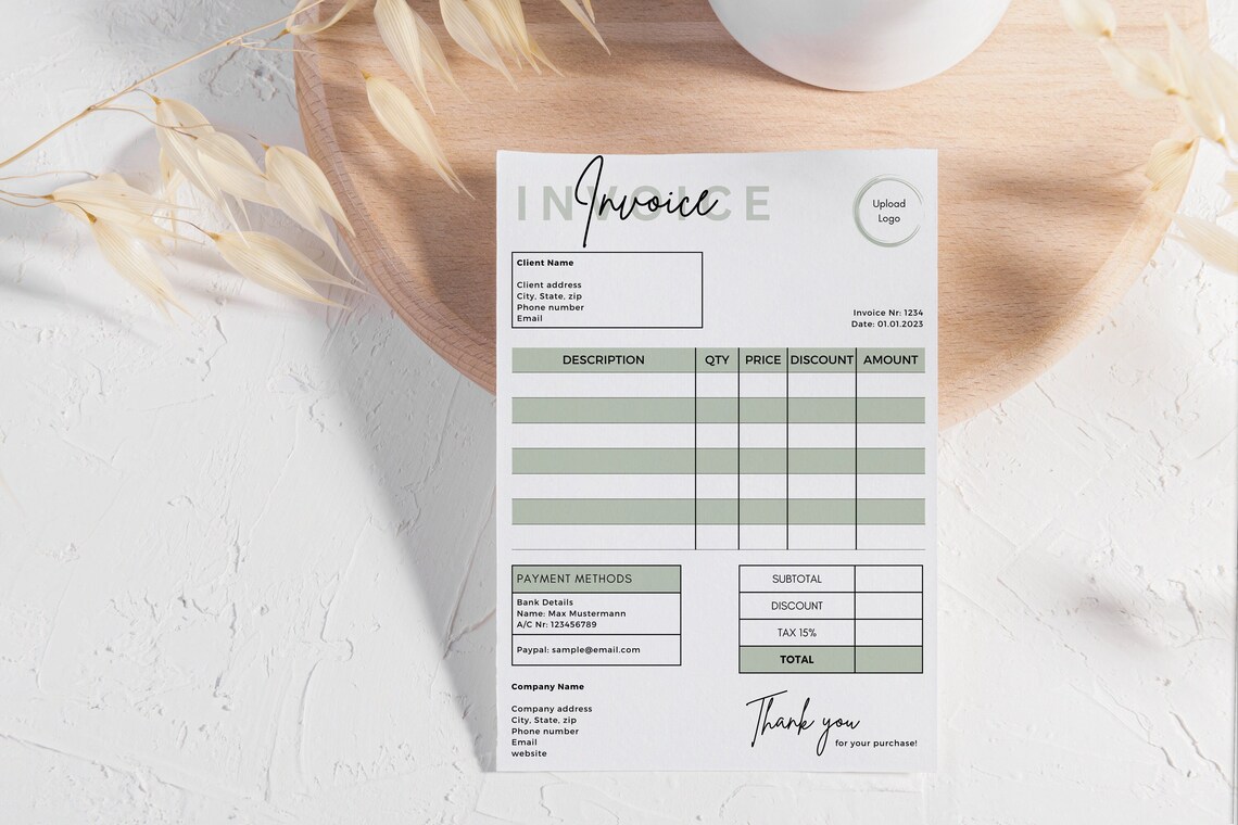 Sage Green Invoice Template Receipt Template Invoice Forms Printable ...