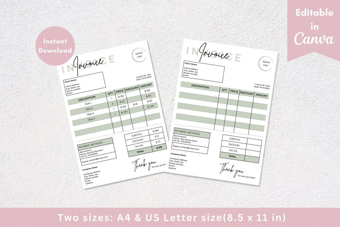 Sage Green Invoice Template Receipt Template Invoice Forms Printable ...