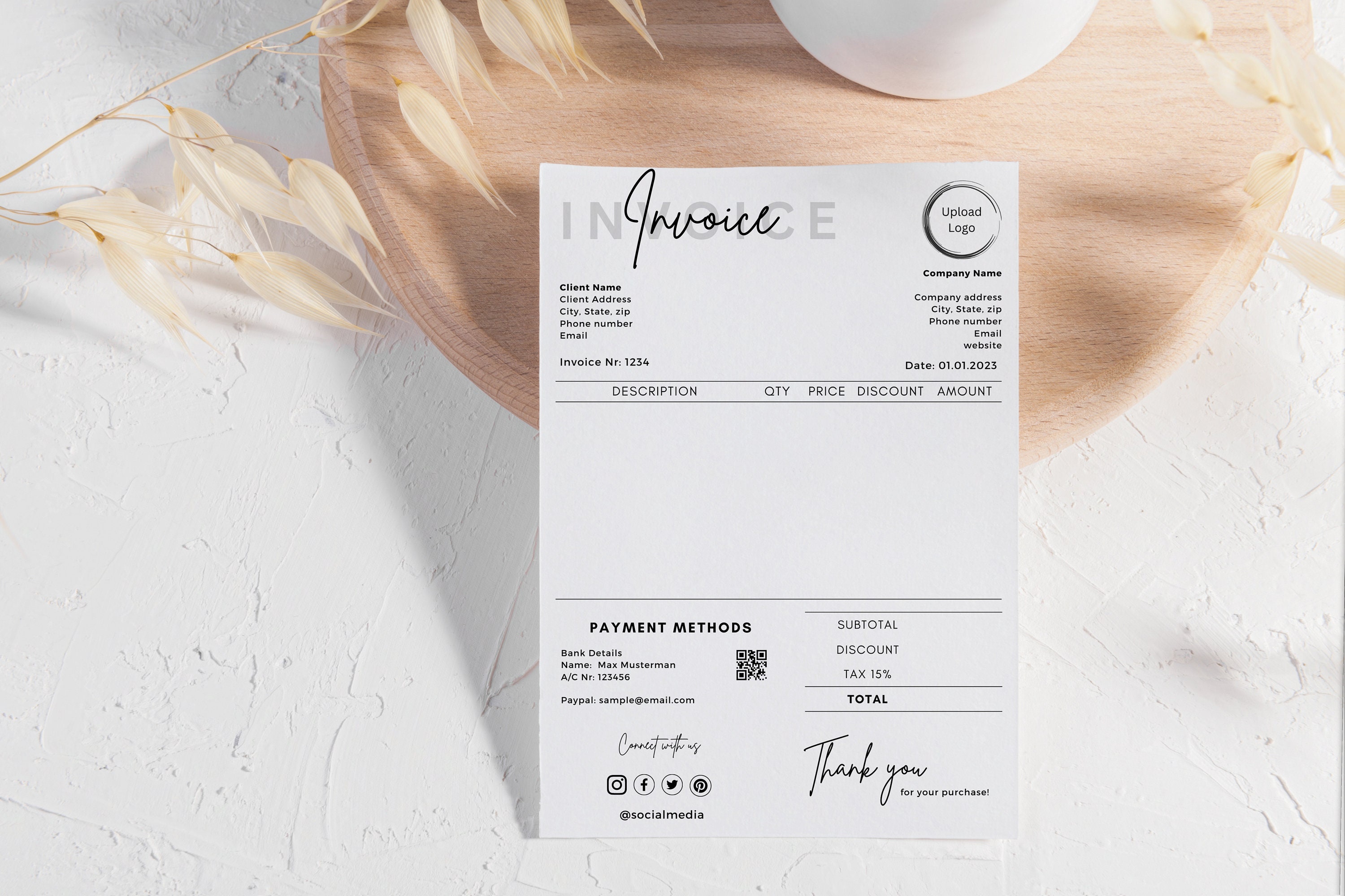 Simple Invoice Template With QR Code Receipt Template Invoice Forms ...