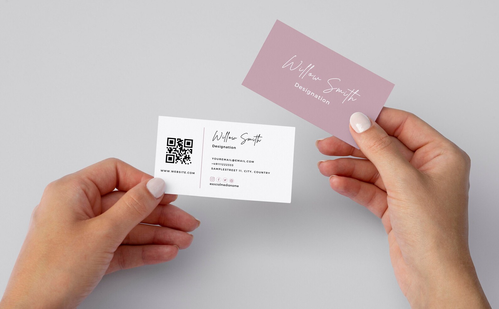 Blossom Business Card Template With QR Code, Instant Digital Download ...
