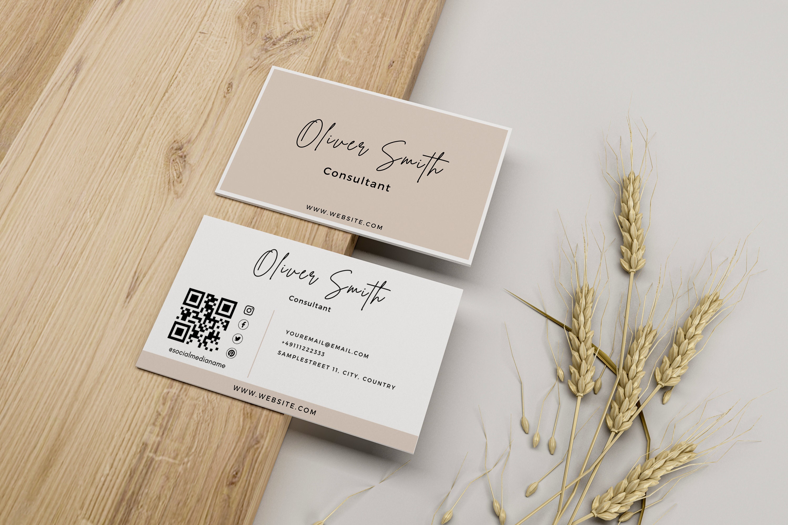 Beige QR Code Business Card Template, Instant Digital Download ...