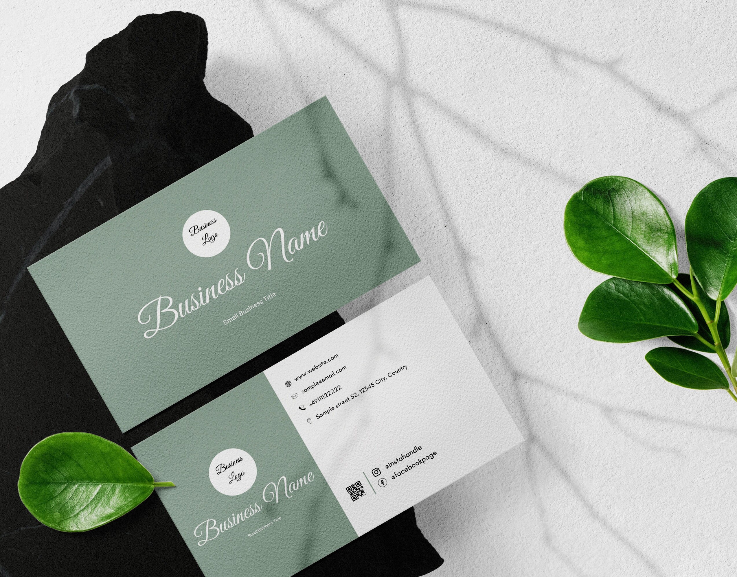 Sage Green QR Code Business Card Template, Instant Download, Trending ...