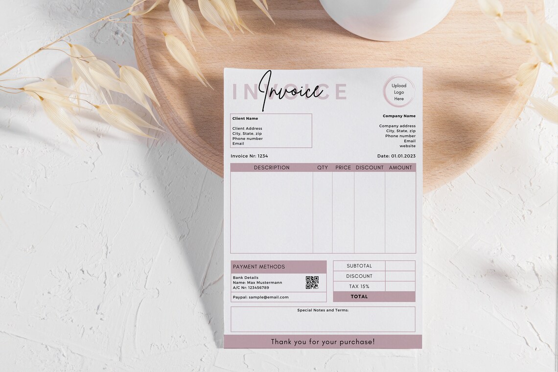 Blossom Invoice Template With QR Code Receipt Template Invoice Forms ...