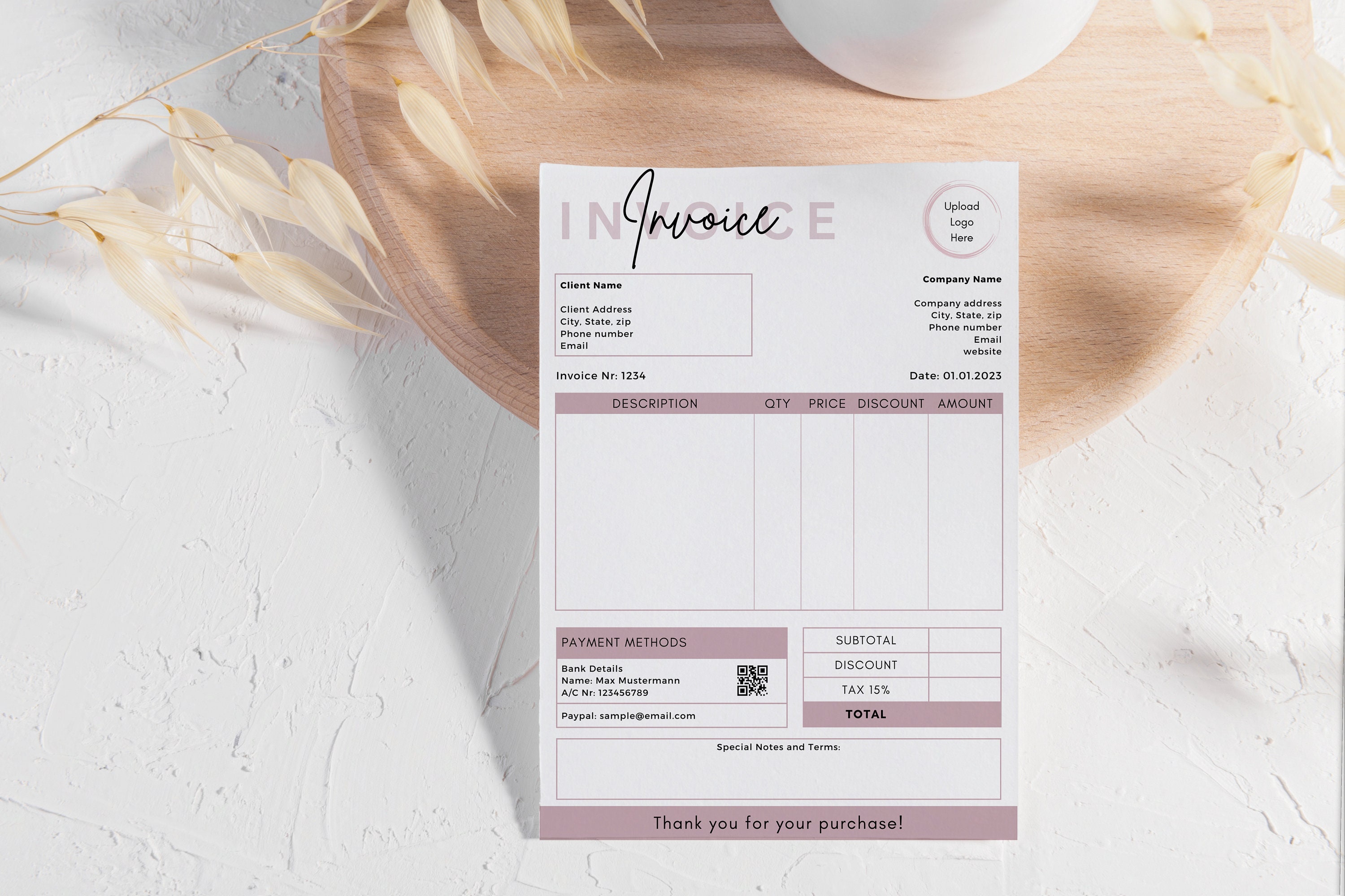 Blossom Invoice Template With QR Code Receipt Template Invoice Forms ...