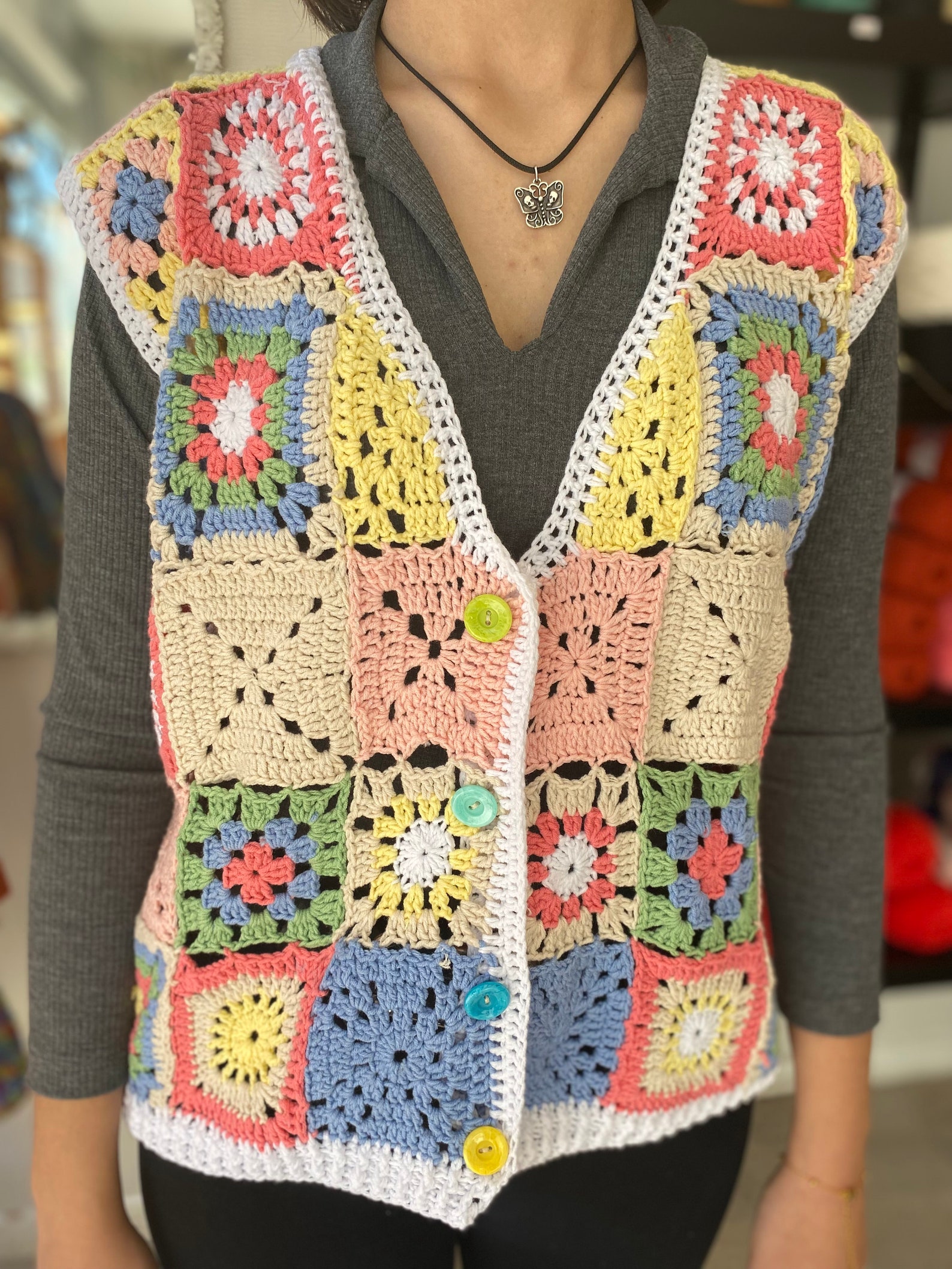 Crochet Granny Square Vest, Crochet Granny Square Waistcoat, Handmade ...