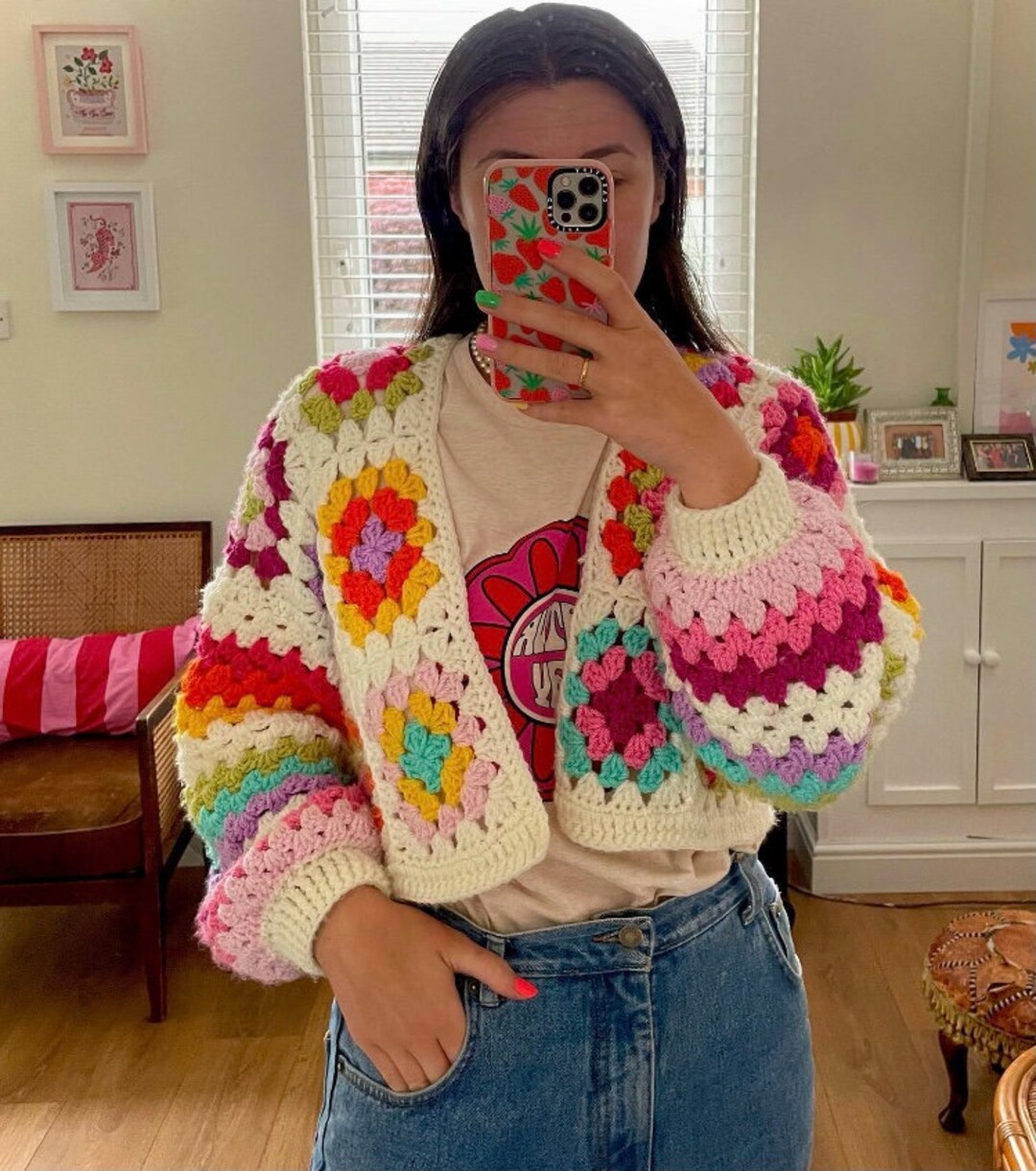 Colorful Granny Cardigan, Square Cardigan, Bohemian Cardigan, Vintage ...