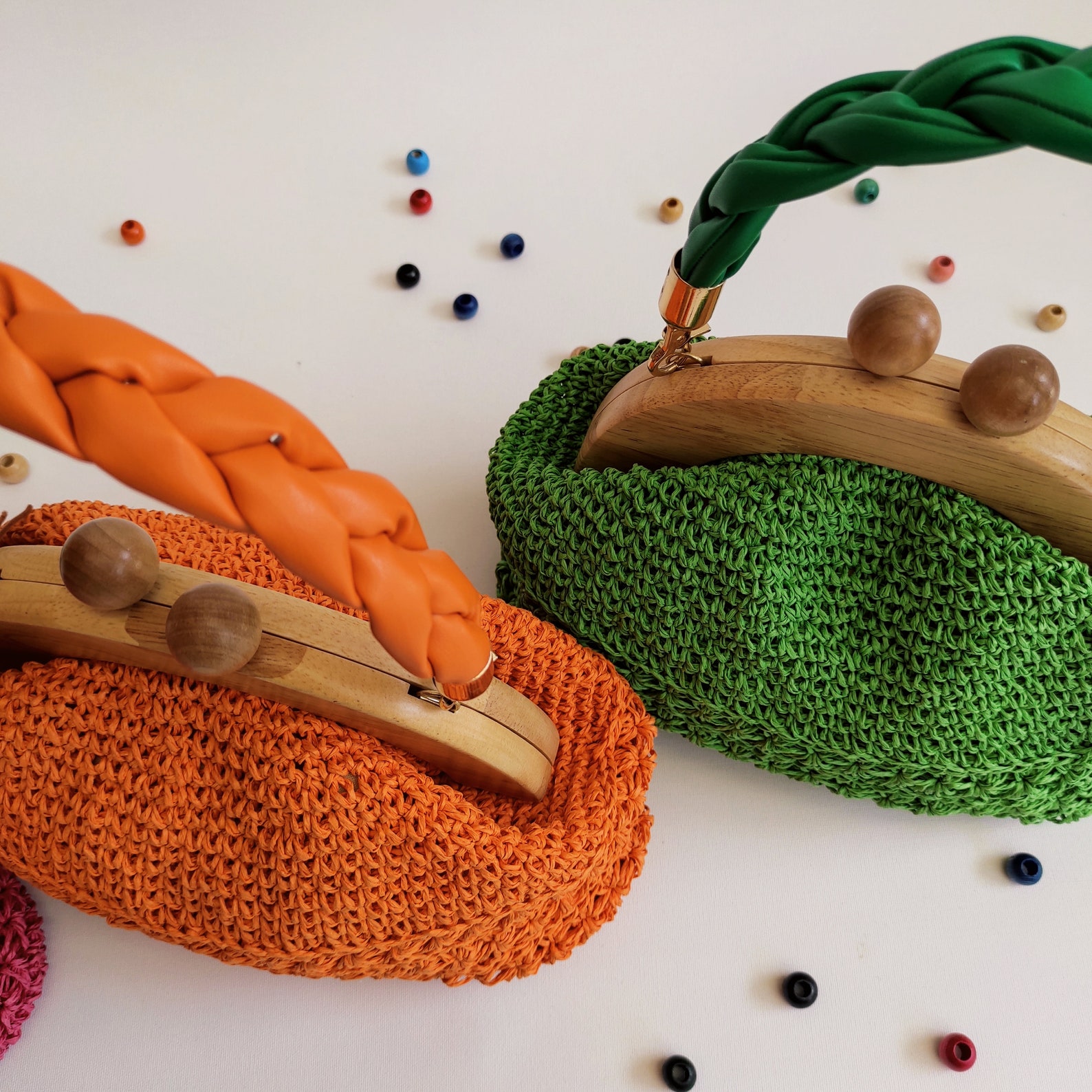 Wooden Frame Raffia Baguette Clutch,womens Straw Summer Pouch Bag ...