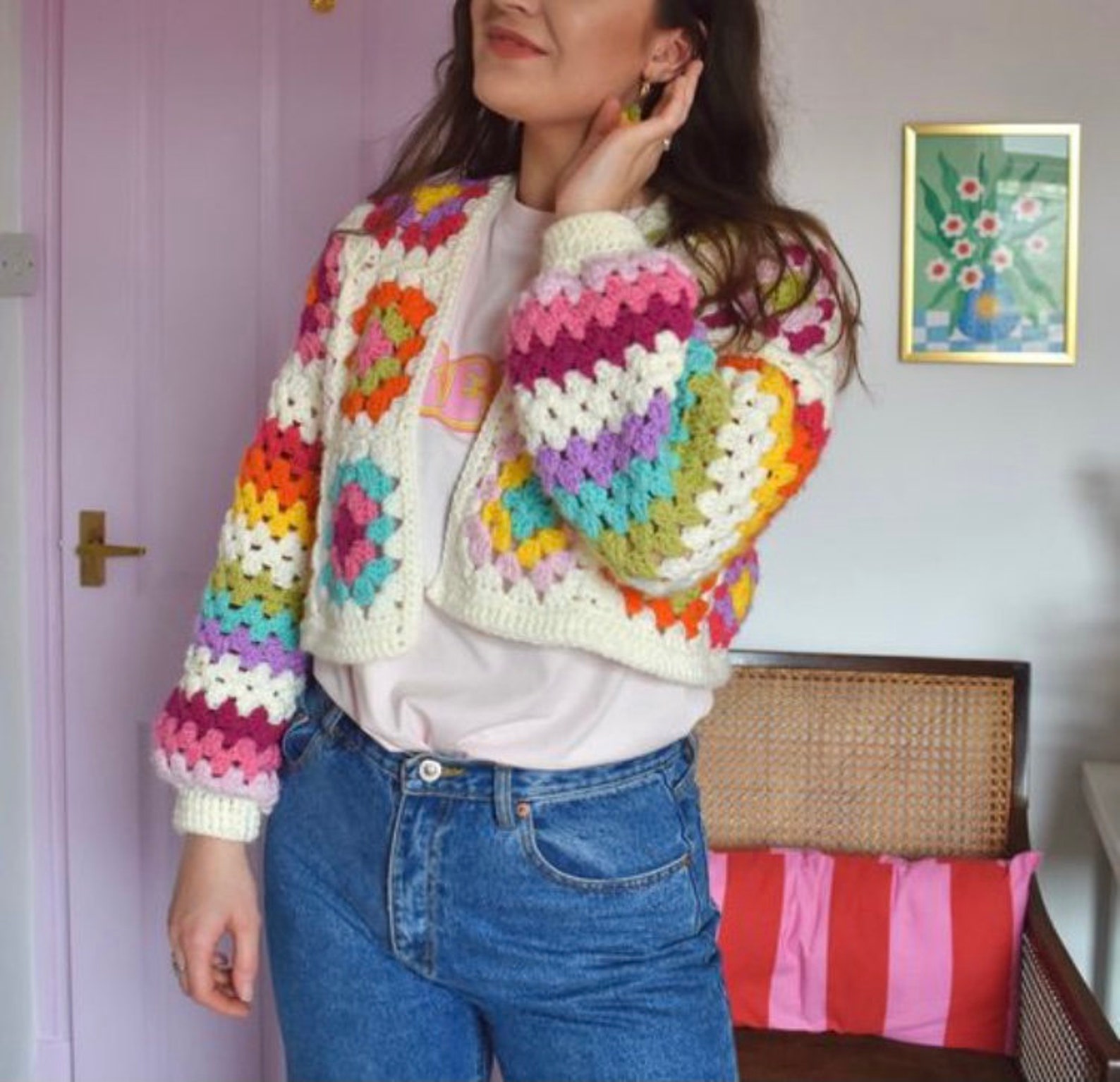 Colorful Granny Cardigan, Square Cardigan, Bohemian Cardigan, Vintage ...