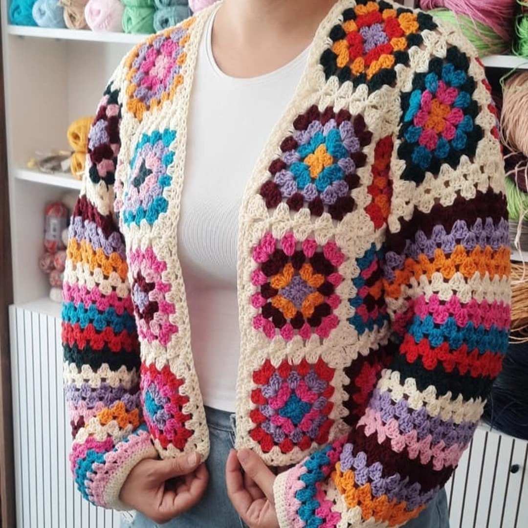 Crochet Granny Square Cardigan, Crochet Cardigan, Patchwork Cardigan ...