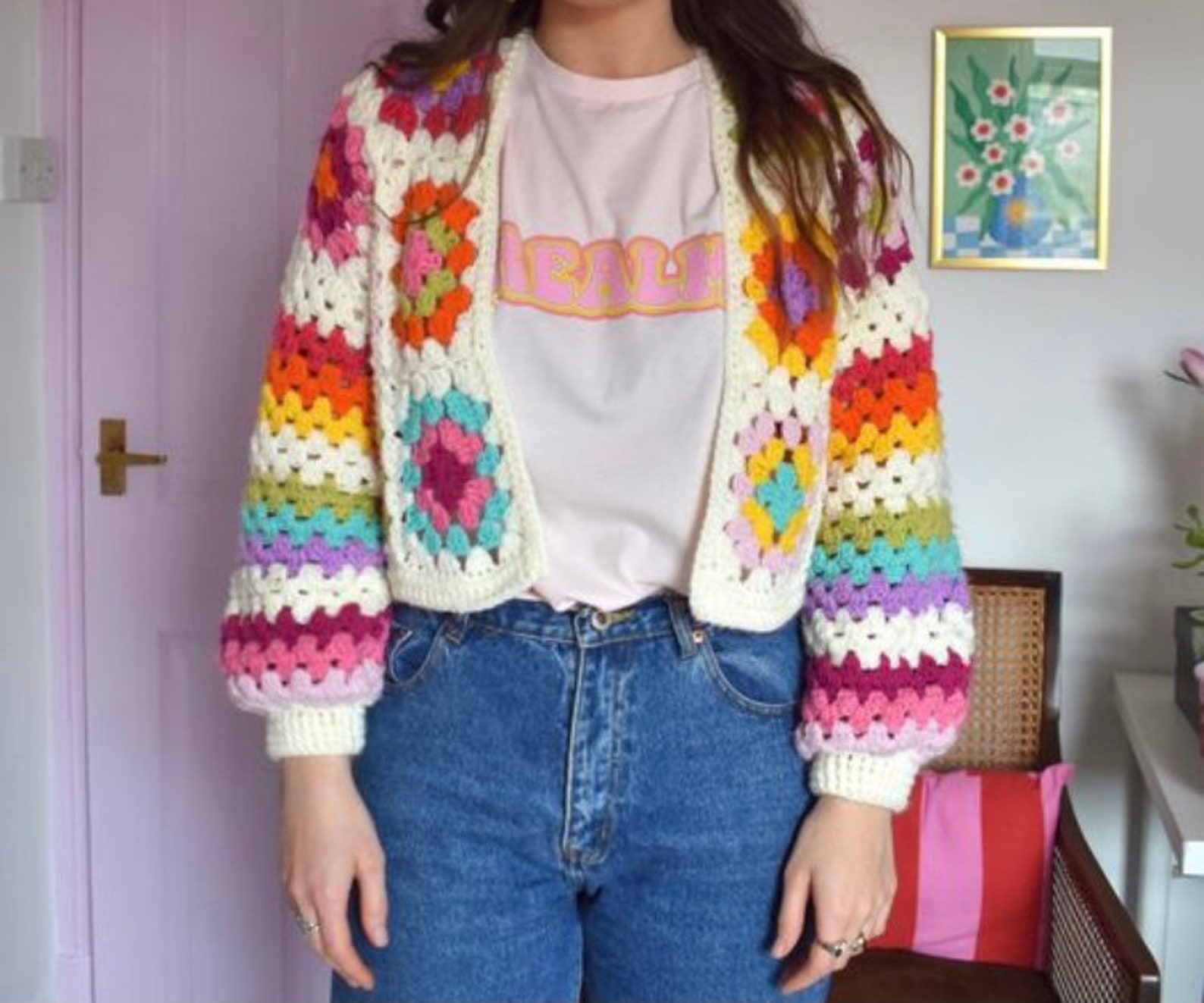 Colorful Granny Cardigan, Square Cardigan, Bohemian Cardigan, Vintage ...