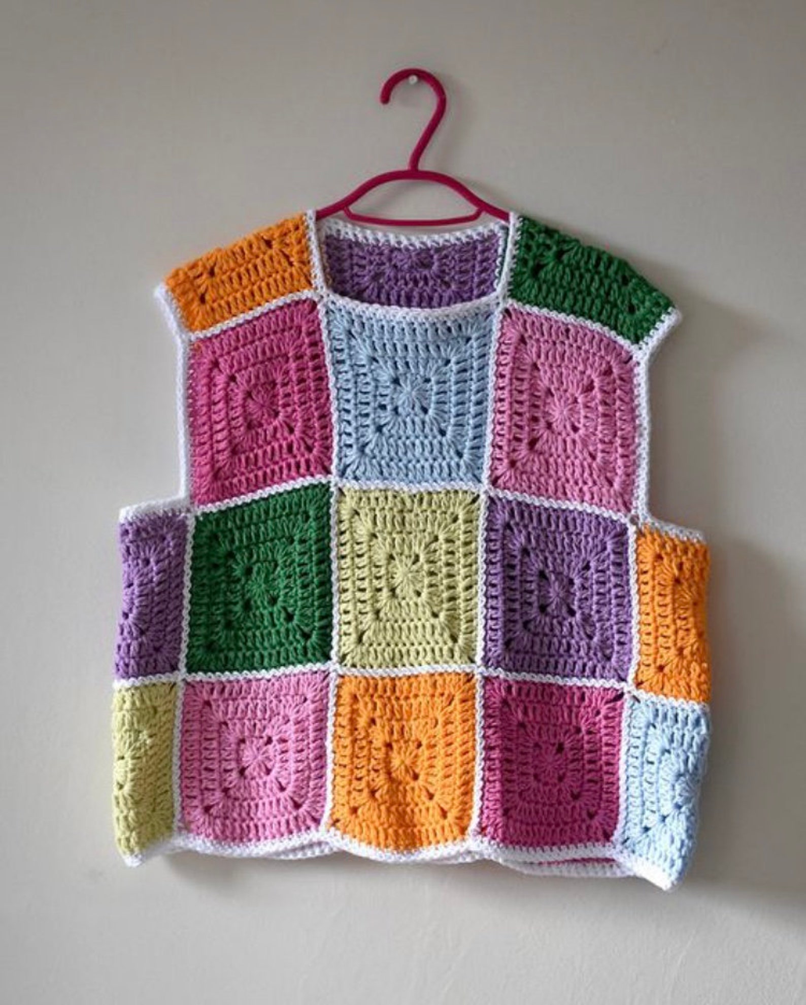 Handmade Crochet Patchwork Granny Square Vest: Unisex Checkered Shirt ...