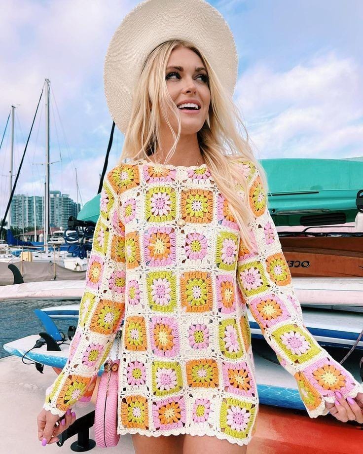 Hand-knitted Granny Square Crochet Dress: Hippie Cotton Fashion - Etsy