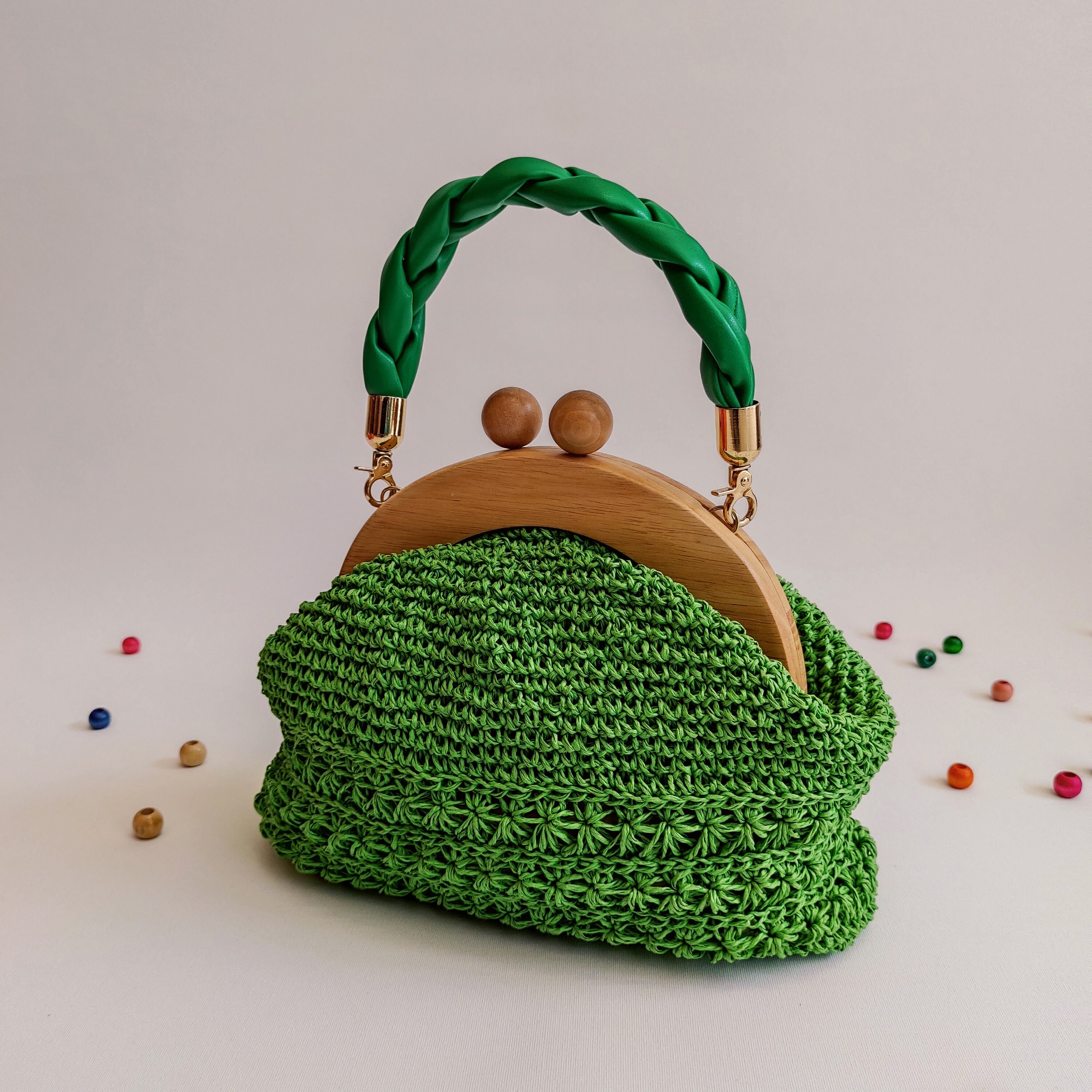 Wooden Frame Raffia Baguette Clutch,womens Straw Summer Pouch Bag ...