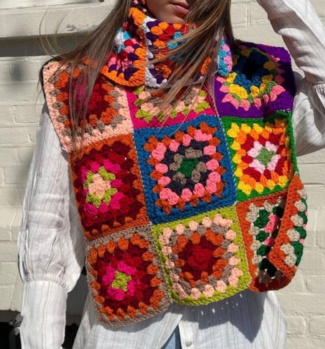 Patchwork Sweater,granny Square Sweater, Granny Square Vest, Handmade ...