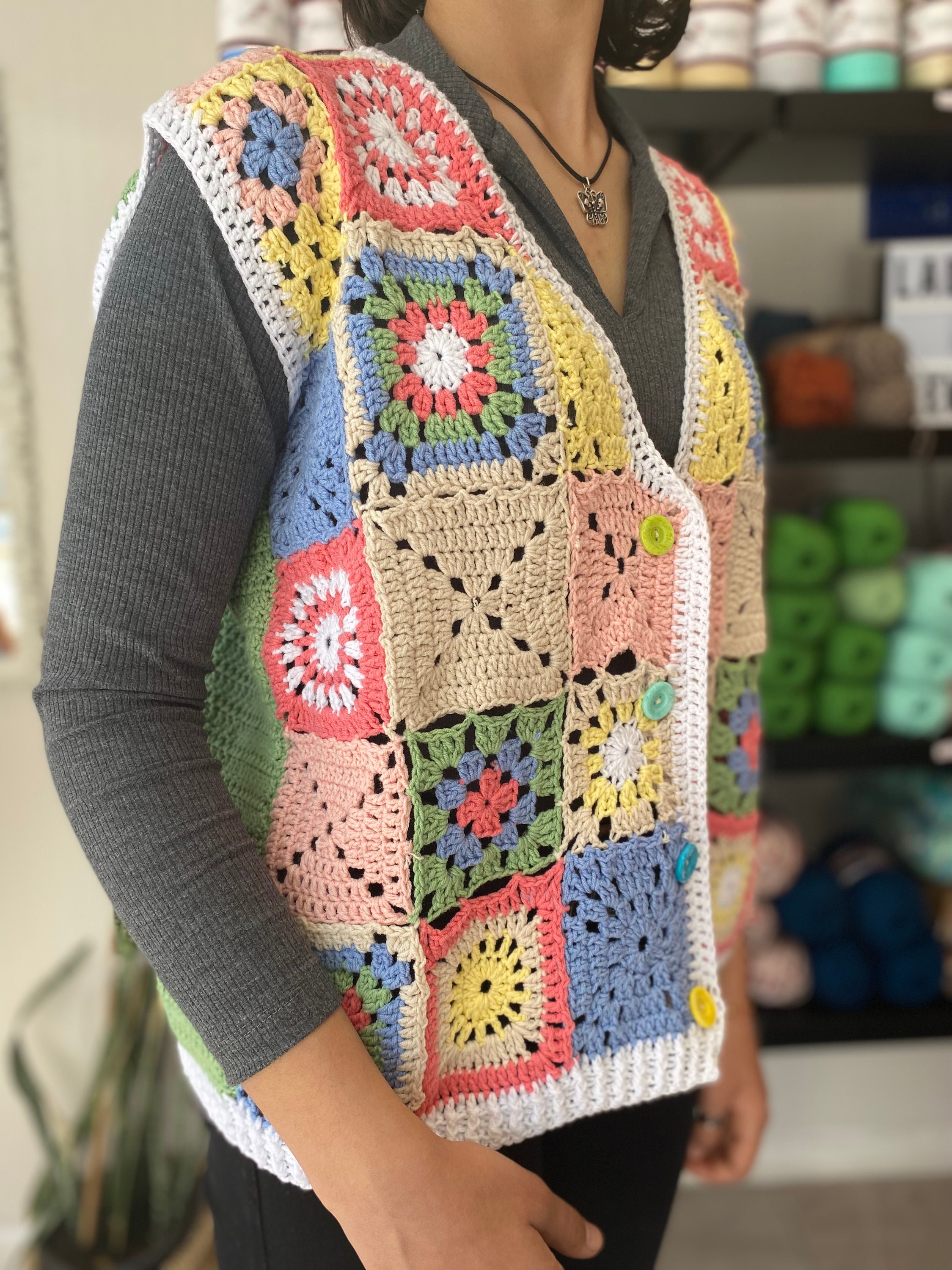 Crochet Granny Square Vest, Crochet Granny Square Waistcoat, Handmade ...