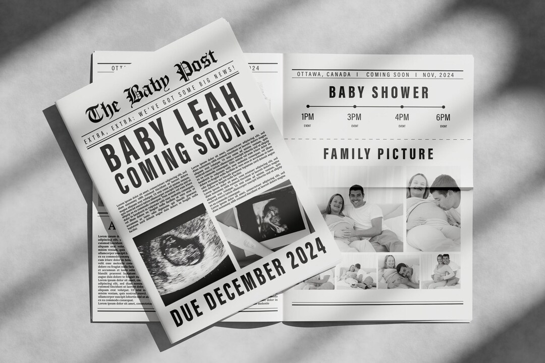 Printed Folded Newspaper Baby Shower Program | Printable Baby Shower ...