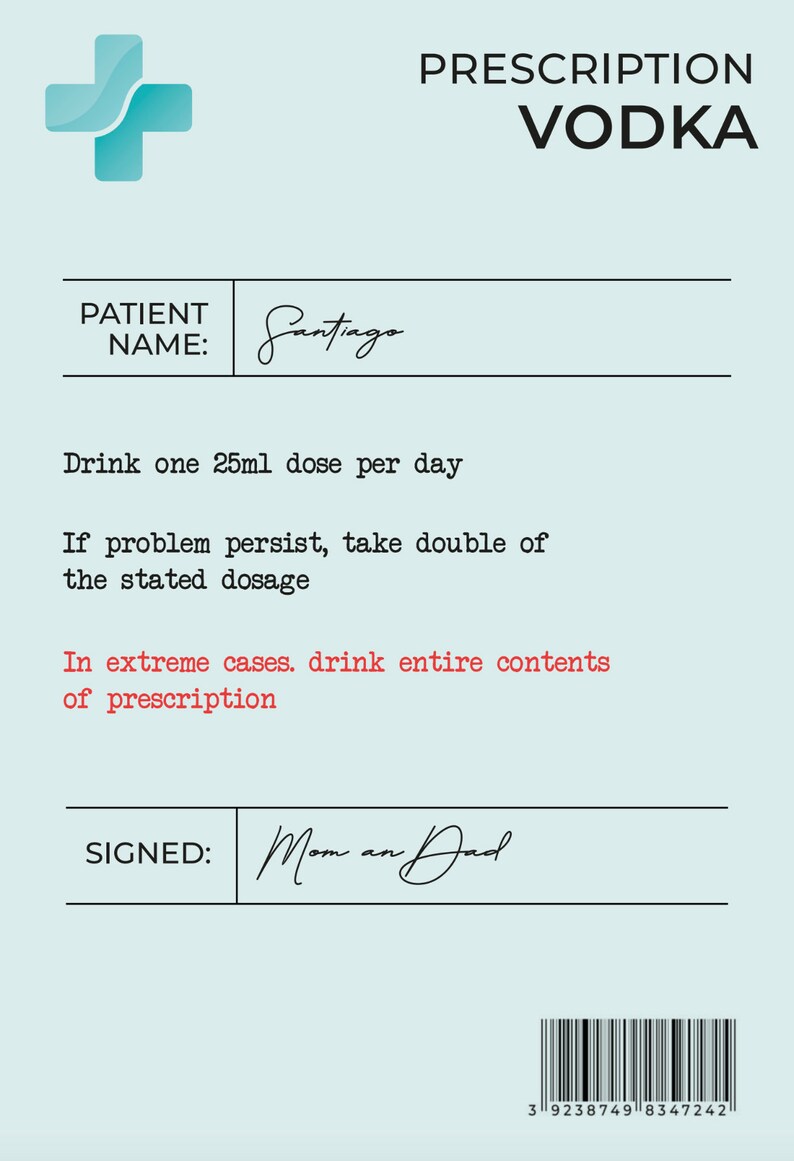 Personalized Prescription Vodka Label Label Vinyl Sticker Funny Novelty ...