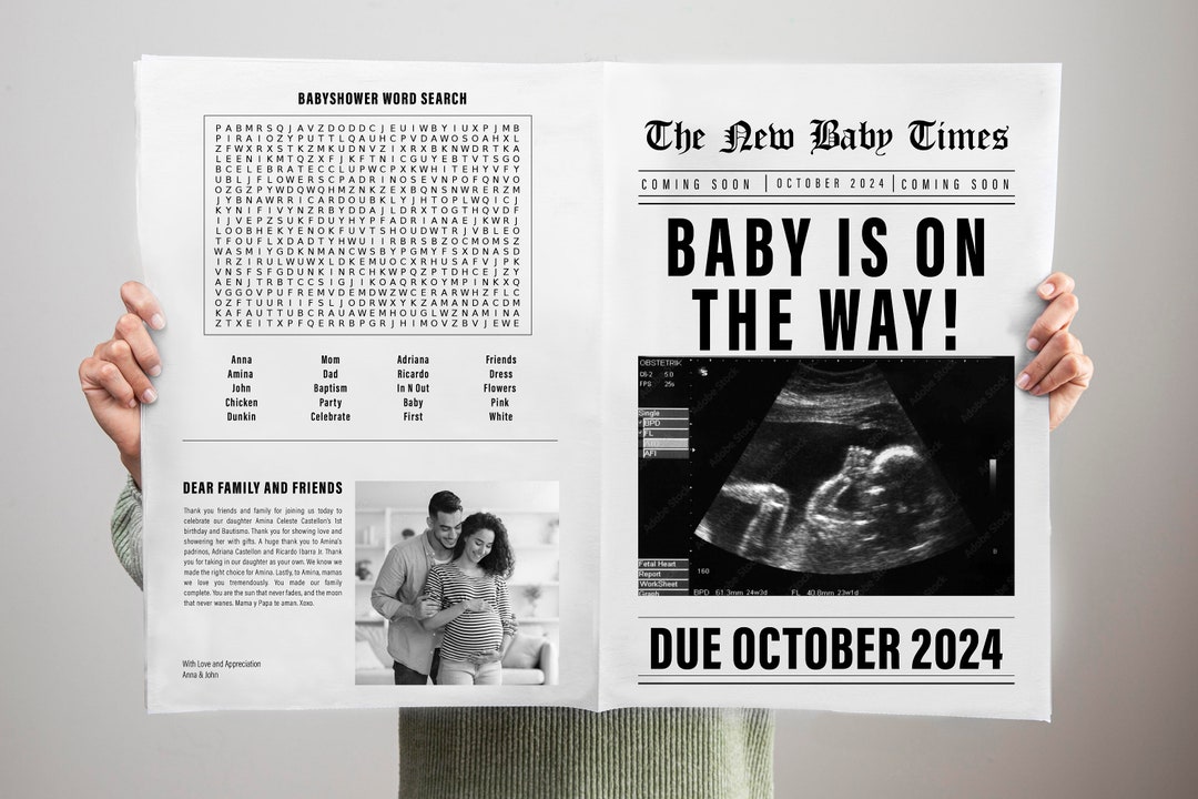 Printed Folded Newspaper Baby Shower Program | Printable Baby Shower ...