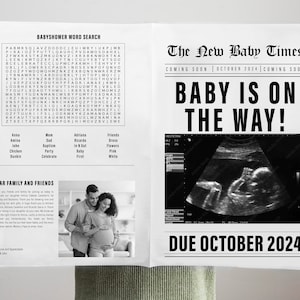 Printed Folded Newspaper Baby Shower Program | Printable Baby Shower ...