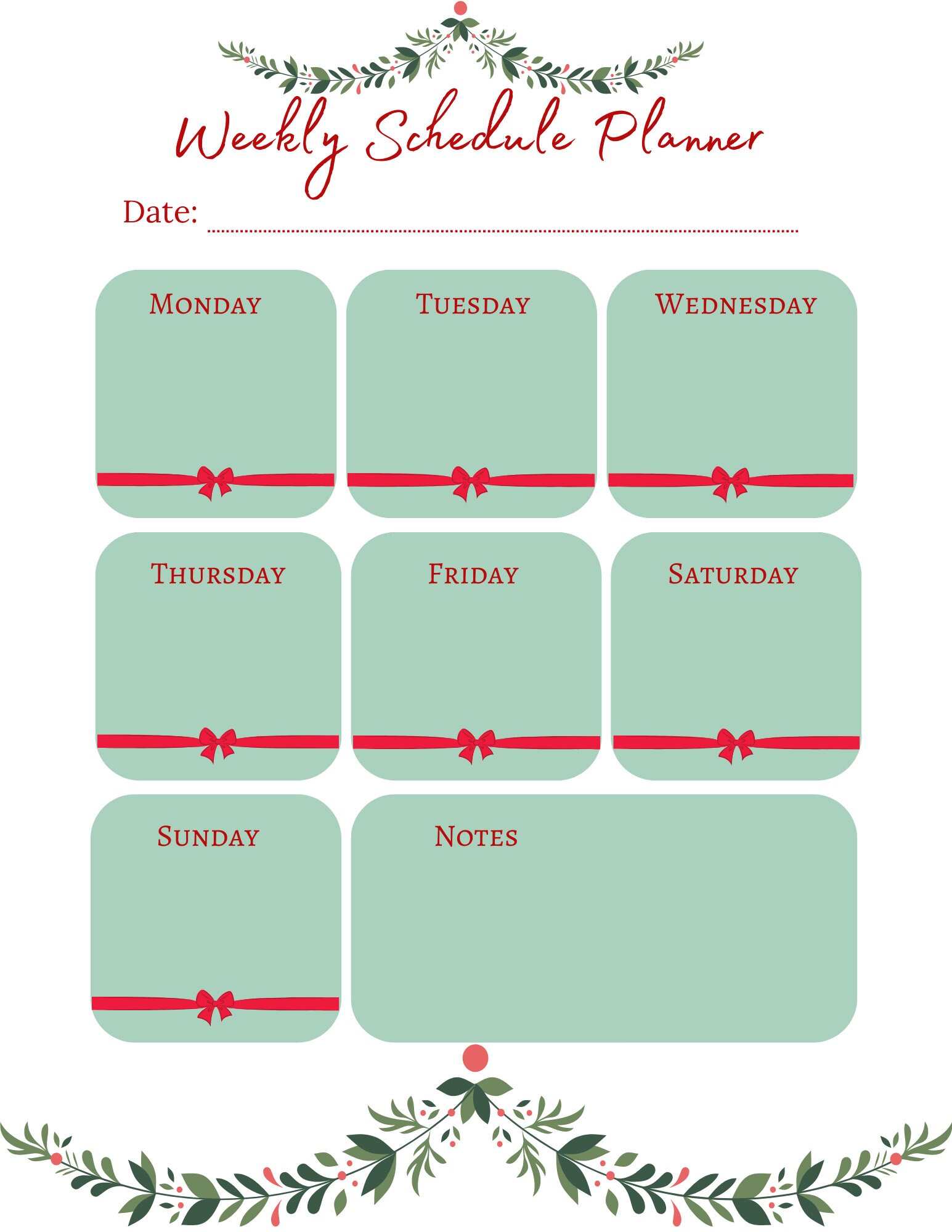 Printable Weekly Schedule Planner, Winter Weekly Planner, Weekly ...