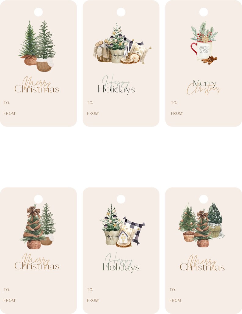 Printable Christmas Gift Tags, Printable Gift Tags, Neutral Christmas ...