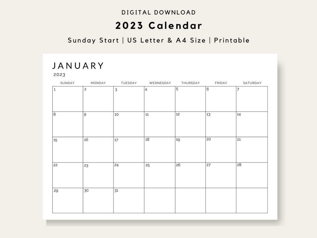 Simple 2023 Calendar 2023 Calendar Printable (Instant Download) - Etsy
