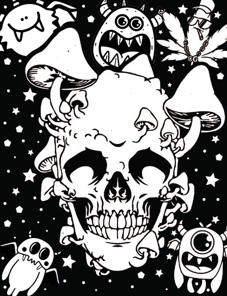 Instant Download Adult Coloring Pages. Psychedelic, 420, Skulls. - Etsy ...