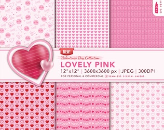 12 Valentine Seamless Digital Papers, Heart Scrapbook Paper, Heart ...