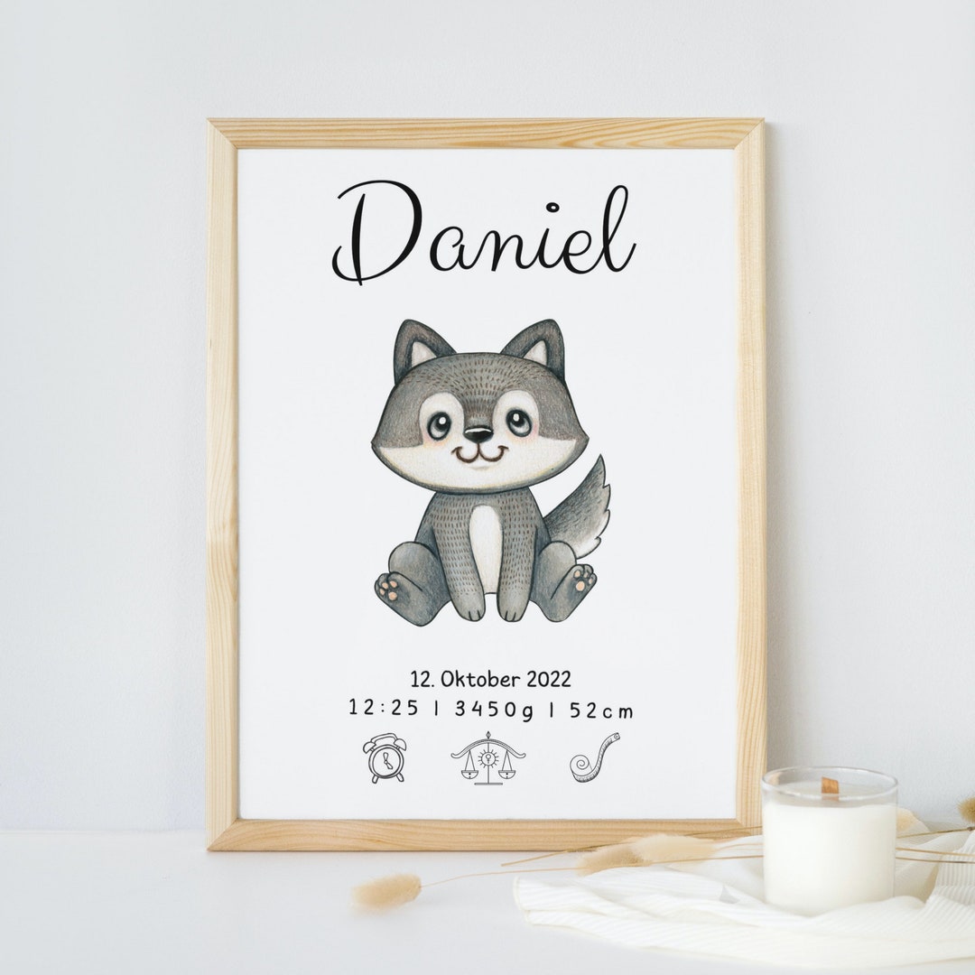 Birth Poster Baby Wolf Baby Gift Personalized - Etsy