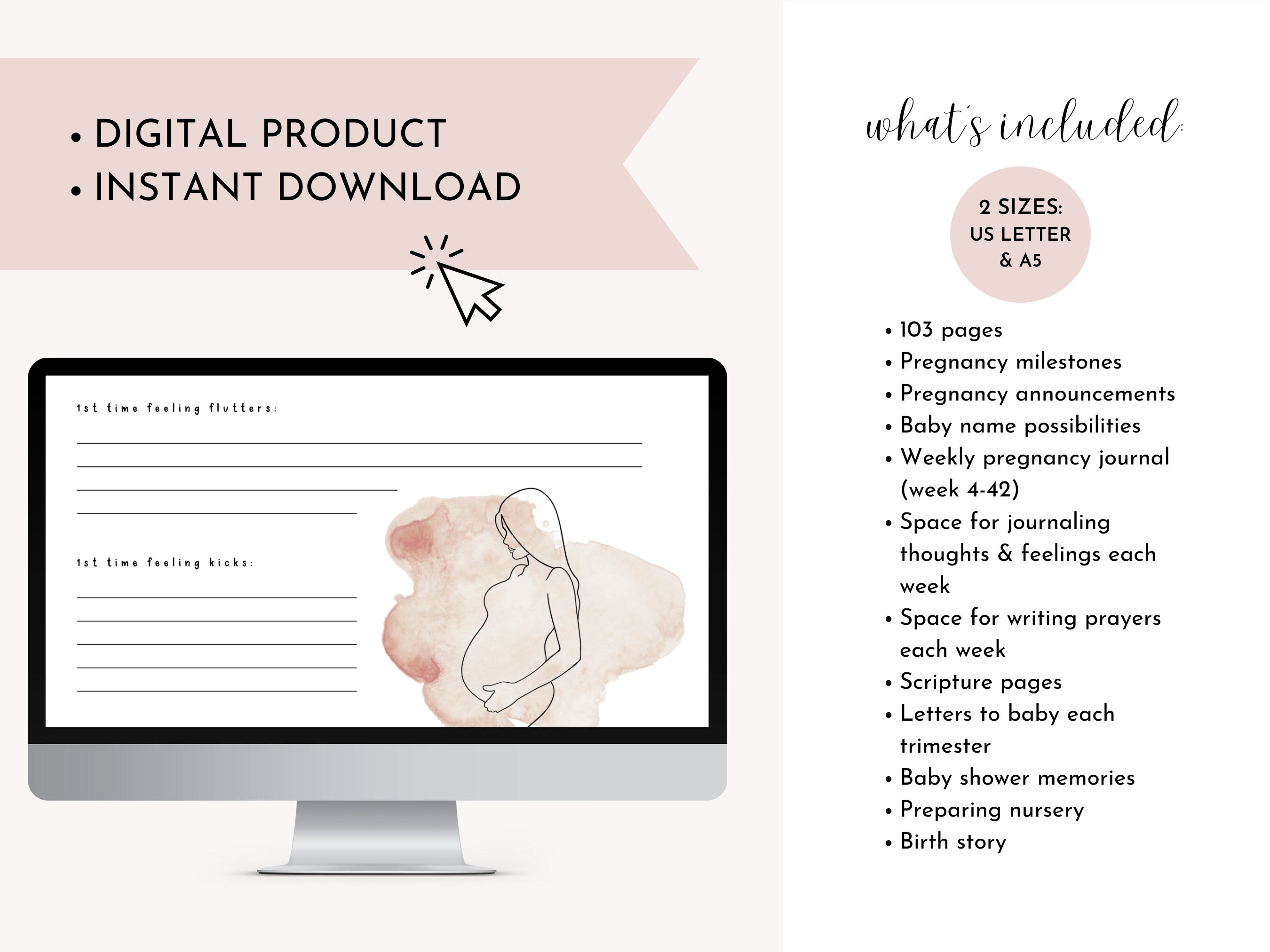 Pregnancy Tracker Printable Pregnancy Journal Feminine - Etsy
