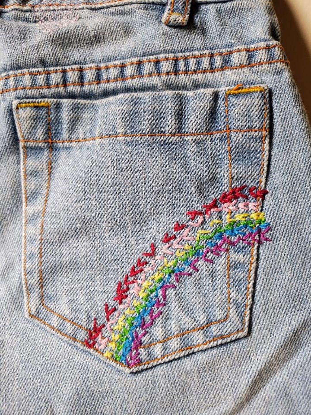VTG 2000's Denim Capris With Rainbow Embroidery Details EUC Girls' Size ...
