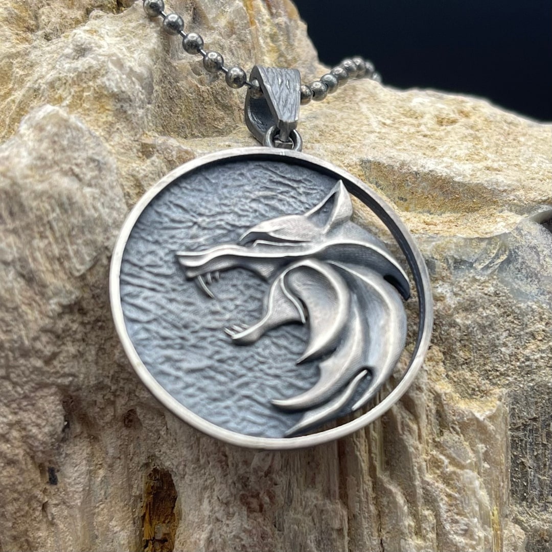 Silver Witcher Necklace, Witcher Medallion Necklace, Geralt Medallion ...