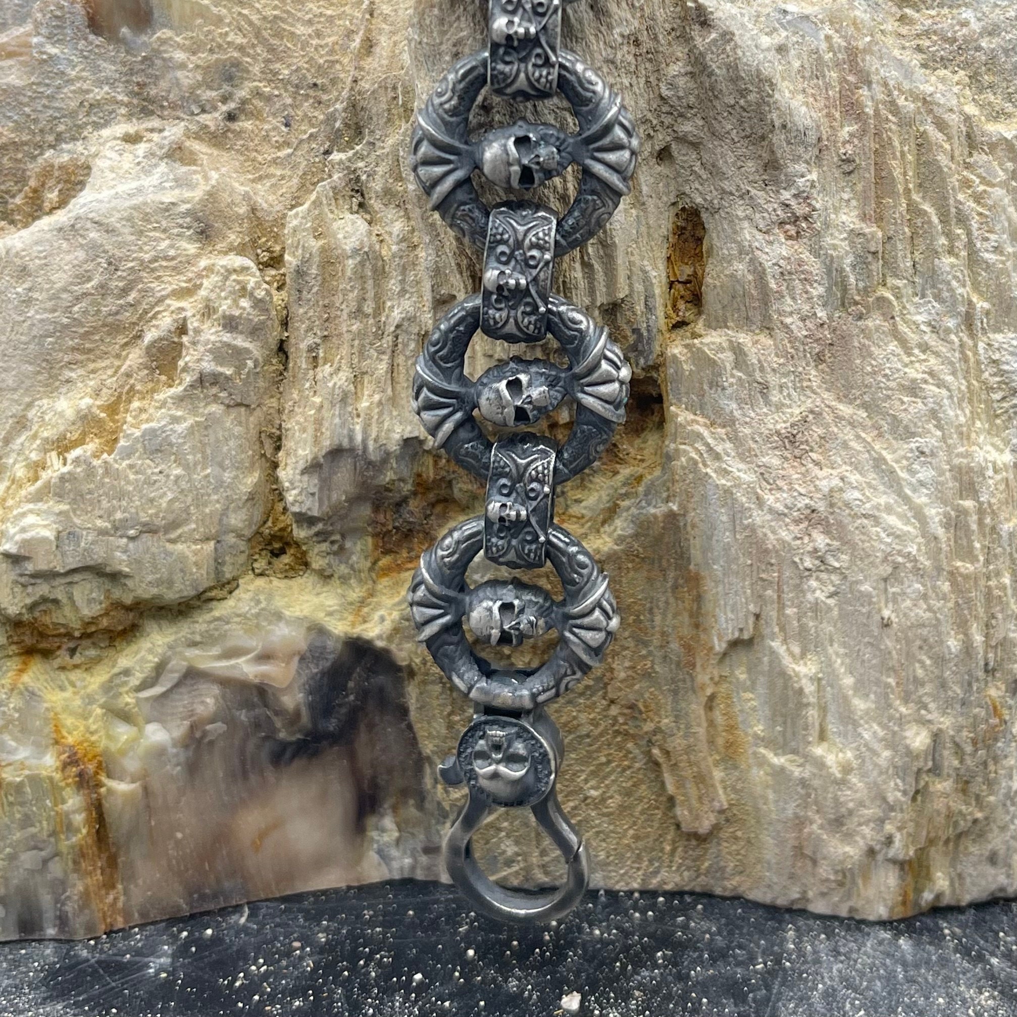 Sterling Silver Skull Bracelet, Gothic Style Skull Chain Bracelet ...