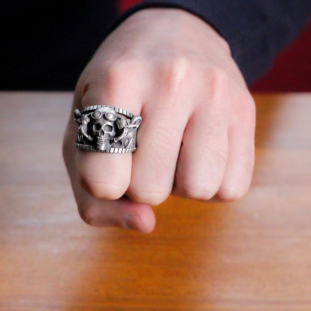 Cool Motorcycle Skull Ring for Men, Gothic Ring for Boyfriend, Edgy Men ...