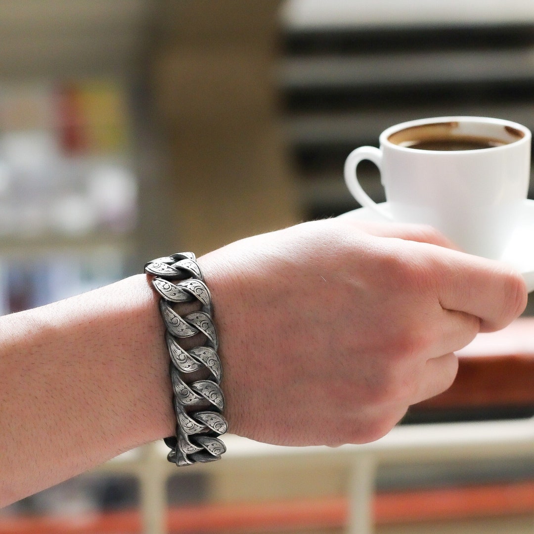 Solid Men's Bracelet, Heavy Chain Bracelet, Viking Curb Chain Bracelet ...