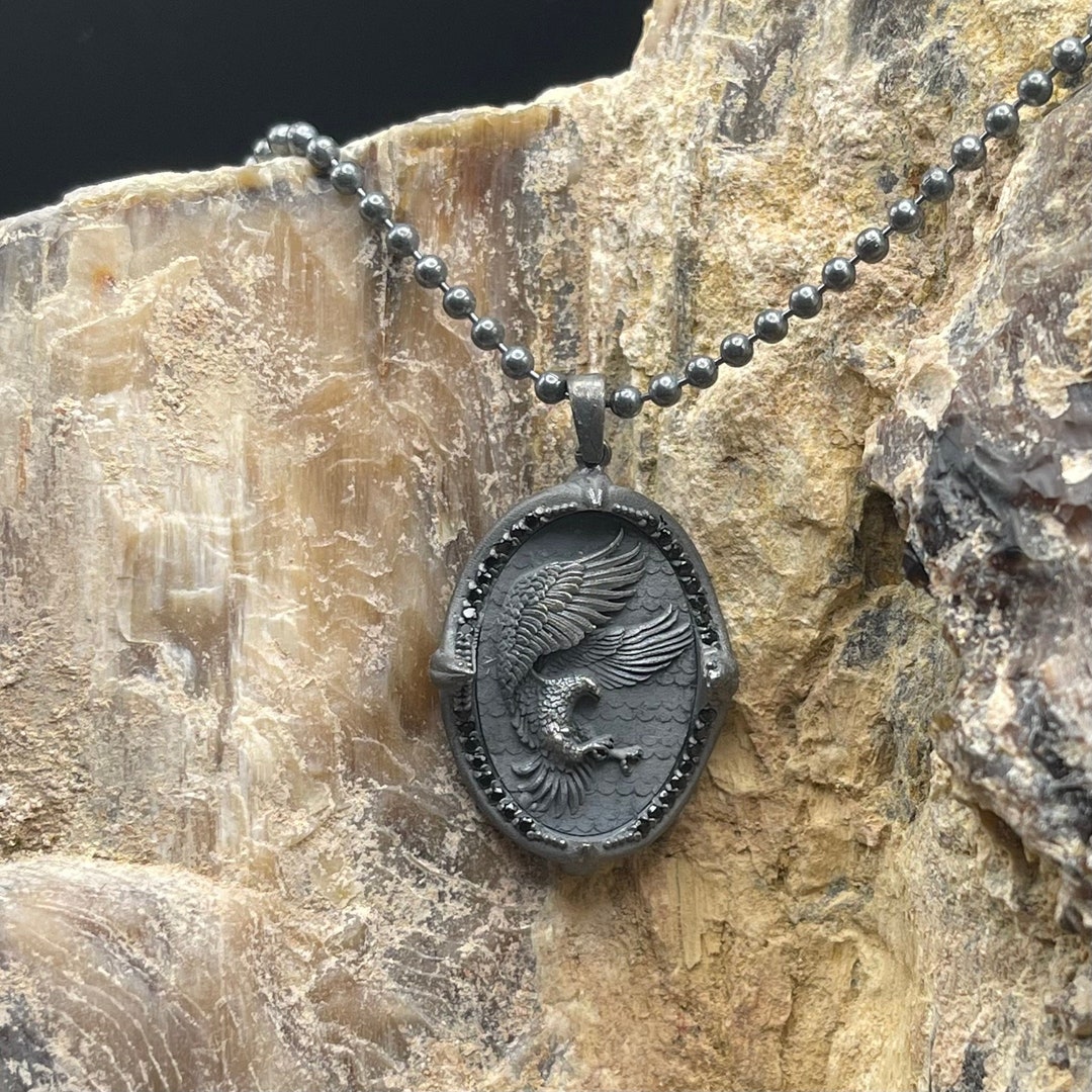 Sterling Silver Eagle Medallion Necklace, American Bald Eagle Pendant ...