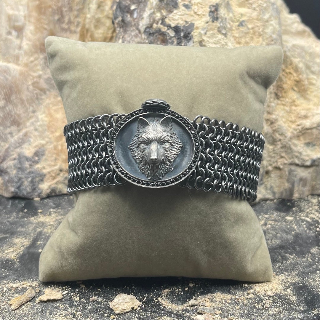 Silver Wolf Bracelet for Men, Wolf Medallion Thick Chain Bracelet, Wolf ...