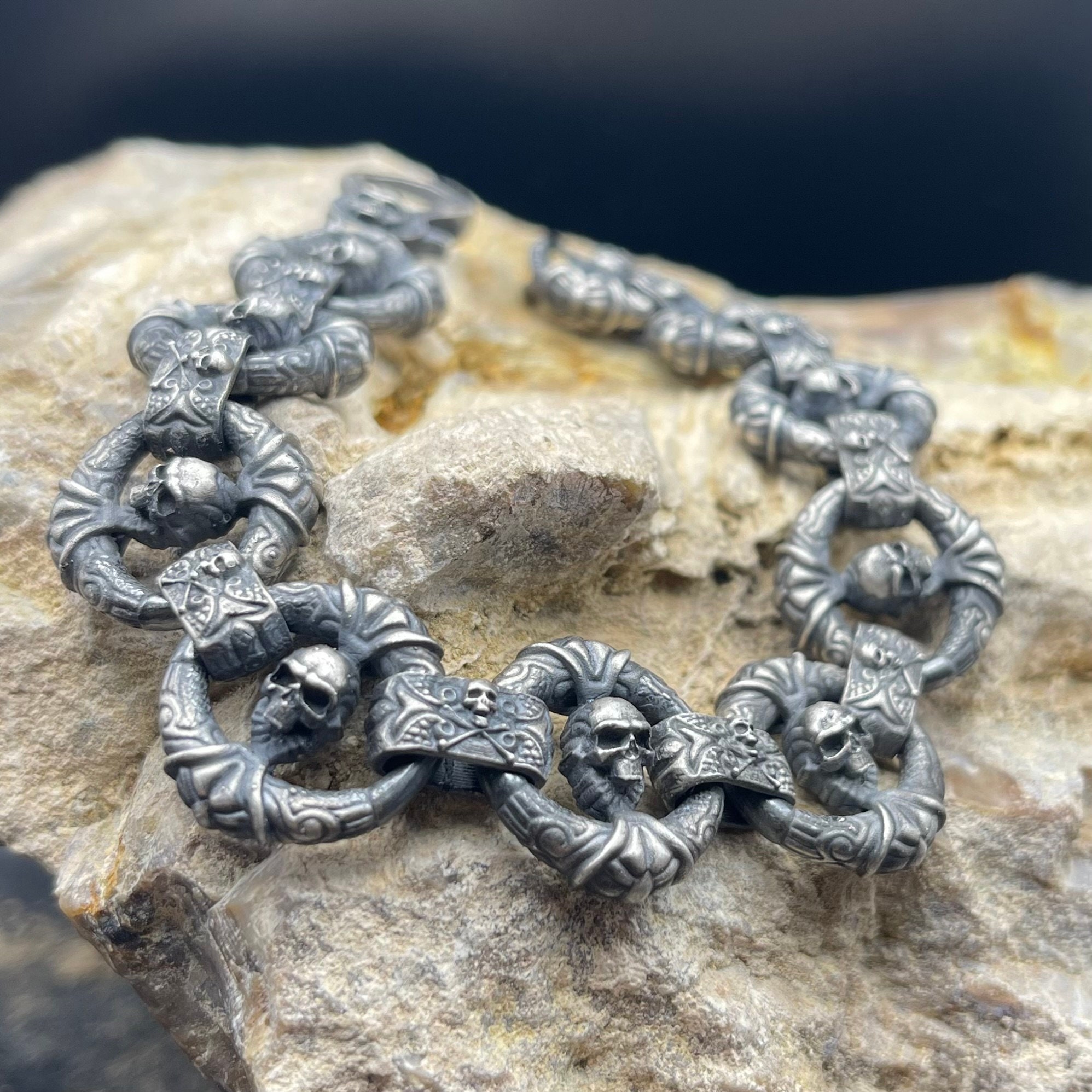 Sterling Silver Skull Bracelet, Gothic Style Skull Chain Bracelet ...