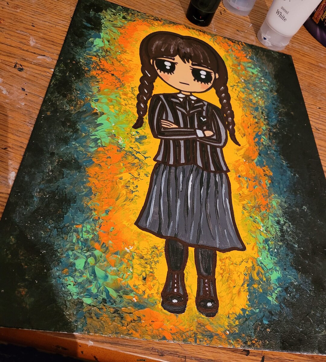 Wednesday Painting Adams Family Goth Girl Acrylic - Etsy