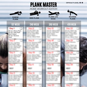 4 Week Plank Master - Home Workout Edition - DIFFICULTY LEVEL 2 STARS - Etsy